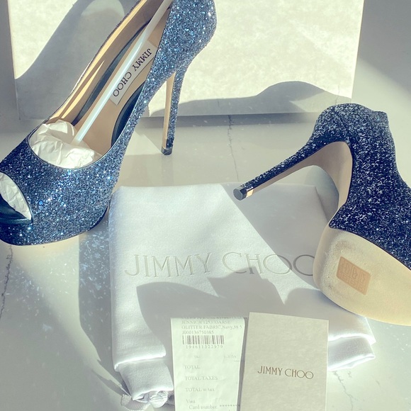 Jimmy Choo | Shoes | Navy Sparkling Jimmy Choo Jennica 38 2 Pumps ...